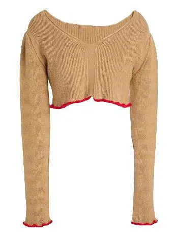 Jacquemus Ribbed Knit Cropped Sweater - Beige