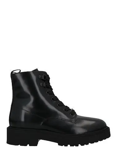 Hogan Leather Ankle Combat Boots - Black