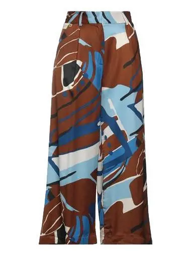 MANILA GRACE Wide Leg Printed Pants - Brown