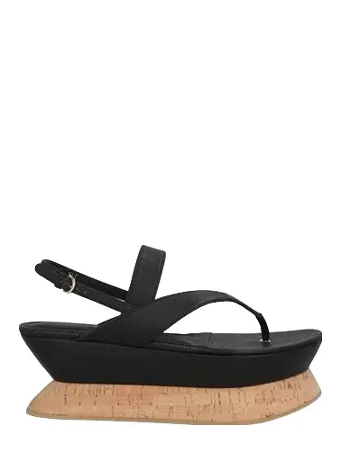 FERRAGAMO Leather Thong Wedge Sandals - Black