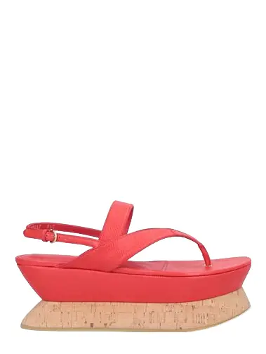 FERRAGAMO Leather Thong Wedge Sandals - Red