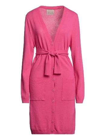 N.O.W. ANDREA ROSATI CASHMERE Long Sleeve V-neck Belted Cardigan - Fuchsia