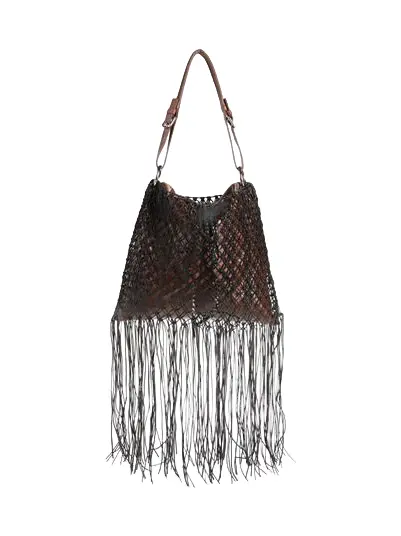 Beatrice B Large Flap Bag With Fringe And Drawstring - Black