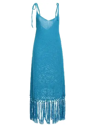 Alanui Knitted Maxi Dress With Fringe - Blue