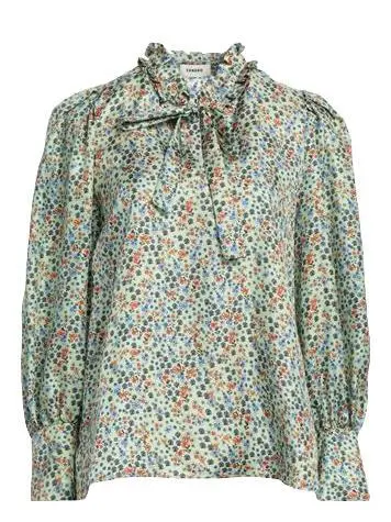 Sandro Floral Print Silk Blouse - Green