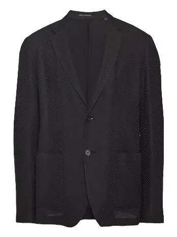 Emporio Armani Herringbone Polyester Blazer - Black