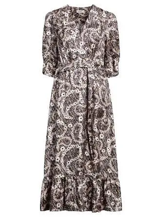 Sandro Satin Floral-print Midi Shirt Dress - Black