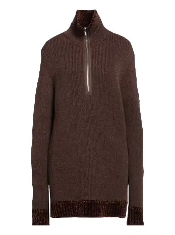 Raf Simons Knitted Turtleneck With Half-zip Neckline - Brown