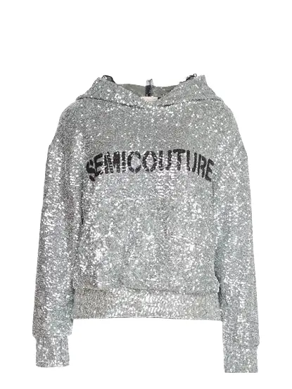 SEMICOUTURE Sequined Two-tone Hooded Sweatshirt - Silver