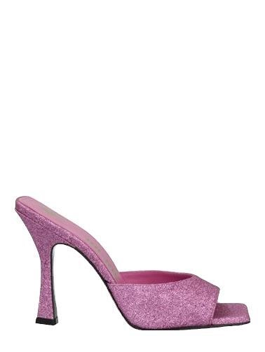 Attico Glittered Textile Fibers Square Toe Spool Heel Sandals - Pink