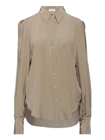 Brunello Cucinelli Crepe Shirt With Appliqués - Beige