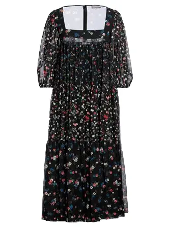 Red Valentino Floral Print Midi Dress - Black
