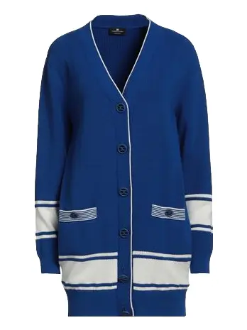 Elisabetta Franchi Knitted Cardigan With Logo - Blue