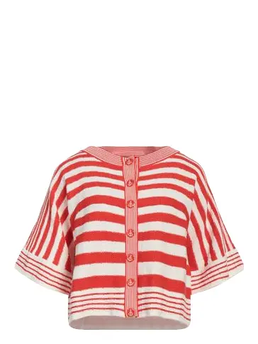 Elisabetta Franchi Striped Knit Cardigan - Tomato Red