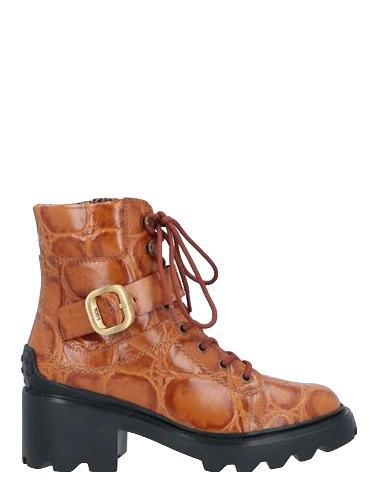 TOD'S Leather Crocodile-effect Lace-up Ankle Boots - Tan