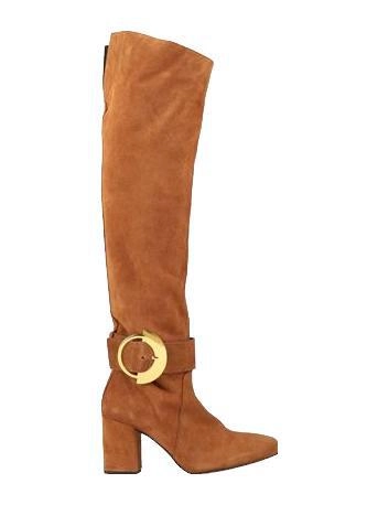 Pinko Over-the-knee Suede Boots With Buckle Detail - Camel