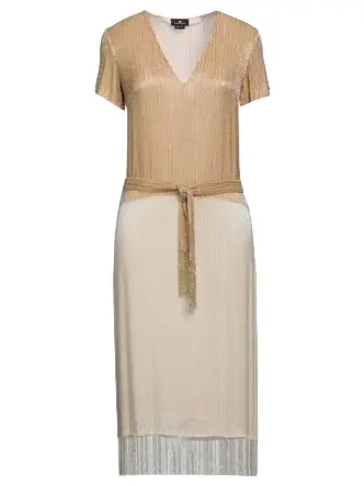 Elisabetta Franchi Two-tone Midi Dress With Belt - Beige