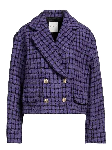 Sandro Checked Bouclé Pea Coat - Purple