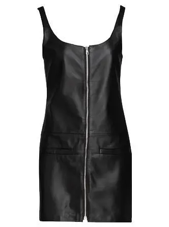 8 BY YOOX Leather Front-zip Mini Dress - Black