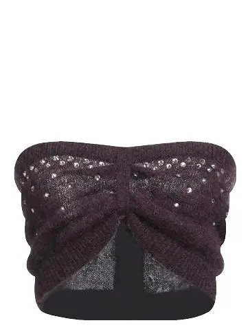 Alessandra Rich Knitted Crop Top - Purple