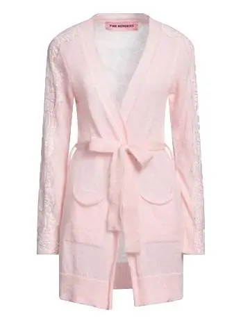 PINK MEMORIES Knitted Cardigan With Belt And Lace Trims - Pink