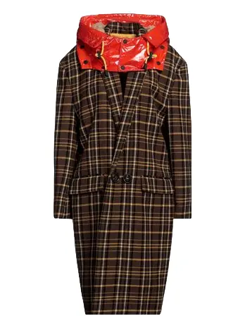 Dsquared2 Tartan Virgin Wool Blend Coat With Hood - Brown