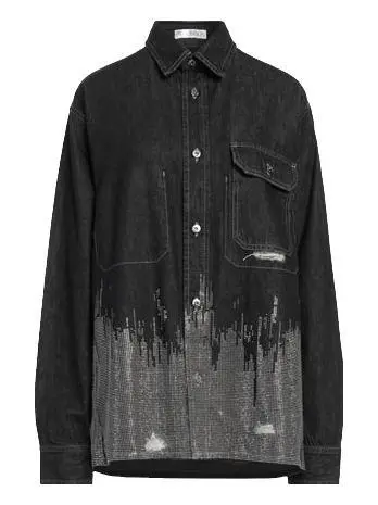 JW Anderson Distressed Denim Overshirt With Appliqués - Black