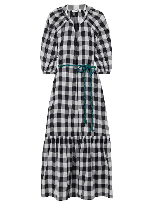 ERES Memphis Chess Belted Gingham Cotton-gauze Midi Wrap Dress - Black