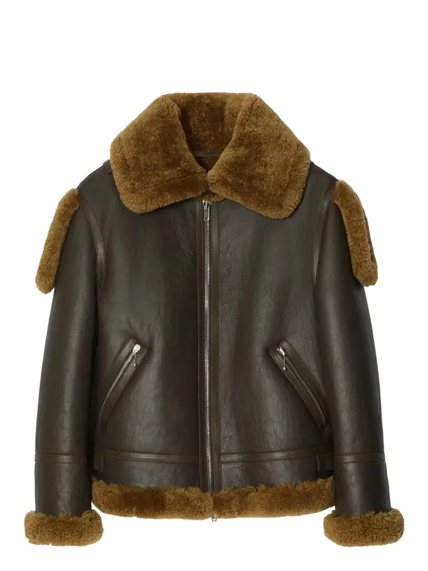 Burberry Shearling Leather Aviator Jacket - Green