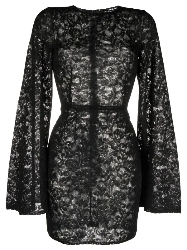 Dolce & Gabbana Wide-sleeve Lace Minidress - Black