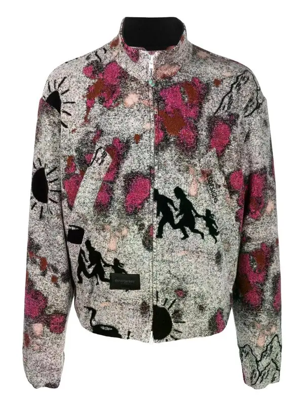 4SDESIGNS Abstract-print Zip-up Jacket - Grey