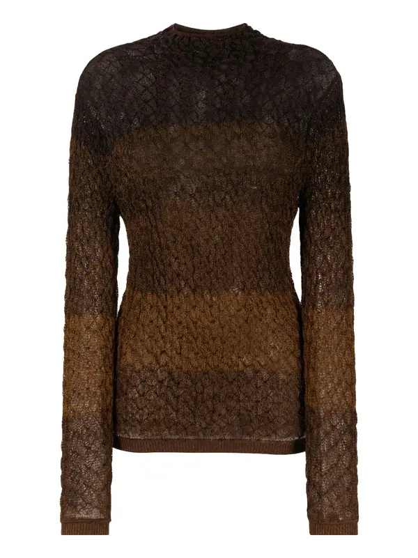 ISA BOULDER Shirred-effect Striped Jumper - Brown