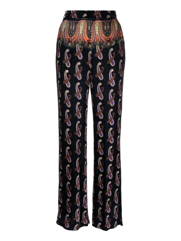 Etro Patterned Jacquard Velvet Trousers - Blue