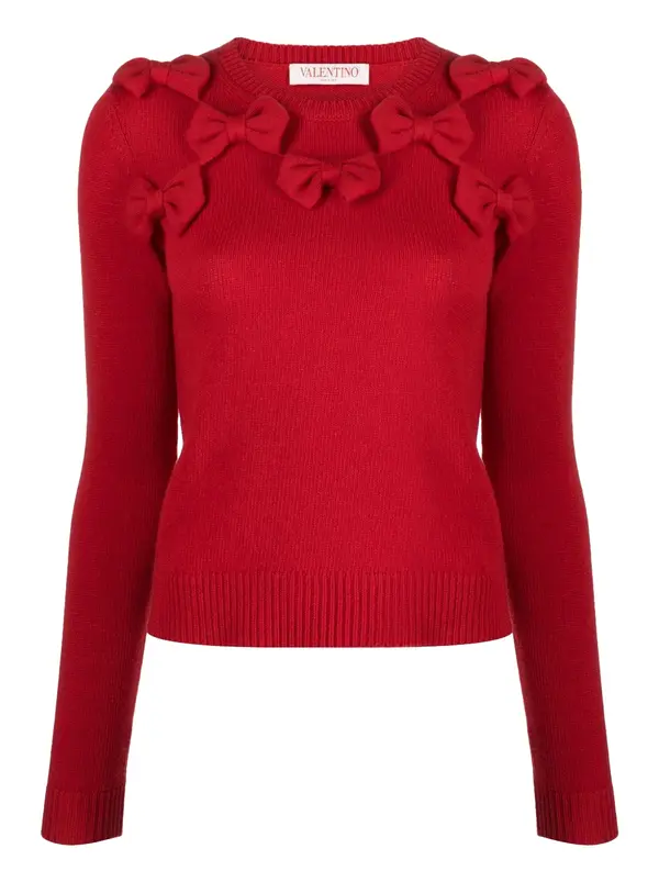 Valentino Garavani Bow-embellished Virgin Wool Jumper - Red
