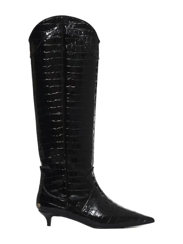 ANINE BING Tall Rae 40mm Crocodile-embossed Boots - Black