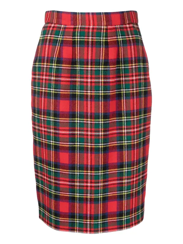 Saint Laurent Tartan-check Pencil Skirt - Red