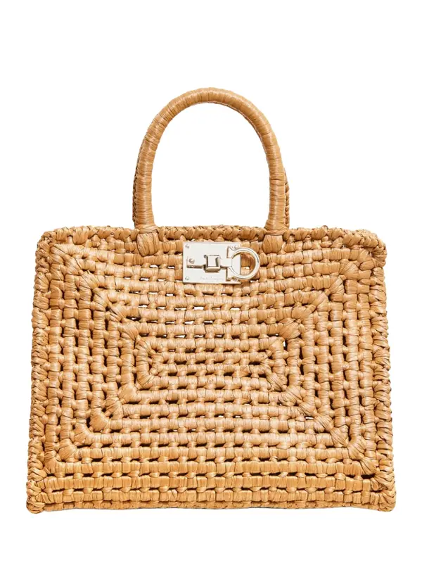 FERRAGAMO Studio Box Raffia Tote - Neutrals