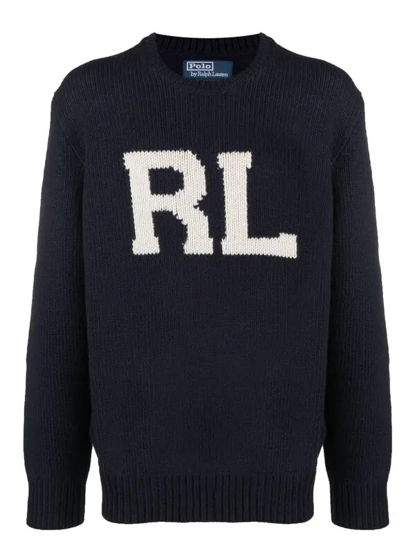 Polo Ralph Lauren Intarsia Knit Logo Wool Jumper - Blue