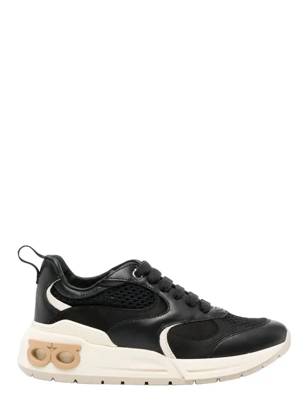 FERRAGAMO Almond-toe Panelled Leather Sneakers - Black