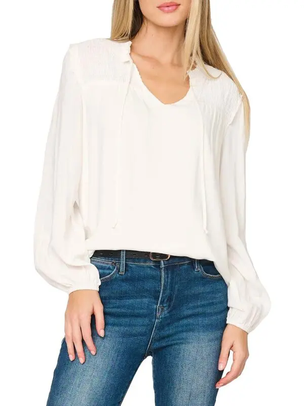 GIBSONLOOK Tie Neck Long Sleeve Blouse - Ivory