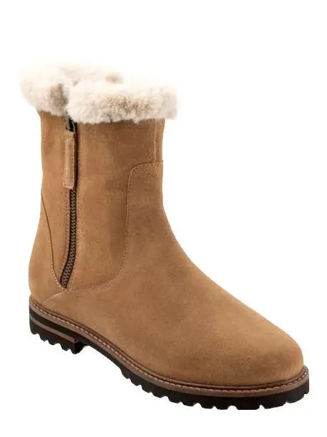 Trotters Forever Faux Shearling Trim Boots - Beige Suede