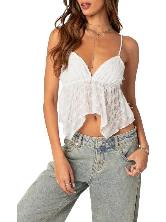 EDIKTED Flutter Frilled Babydoll Top - White