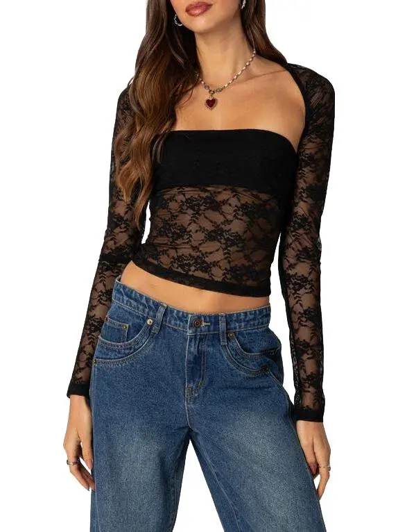 EDIKTED Lace Top & Bolero Set - Black