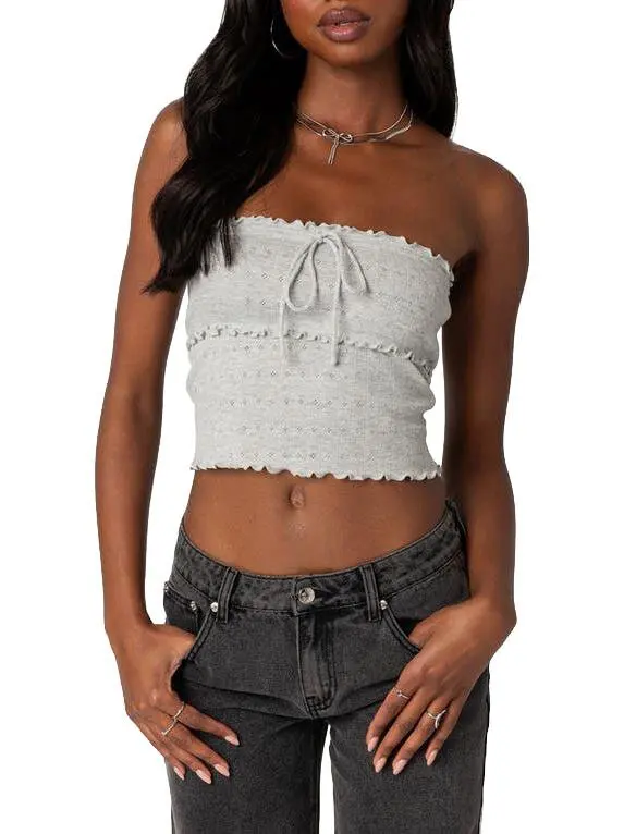 EDIKTED Savannah Pointelle Tube Top - Gray-melange