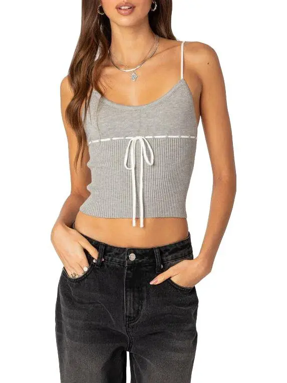 EDIKTED Emily Rib Crop Camisole - Gray-melange