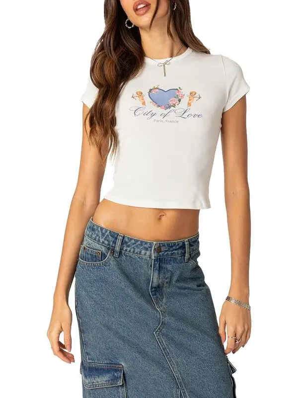EDIKTED City Lovers Crop Babydoll T-shirt - White