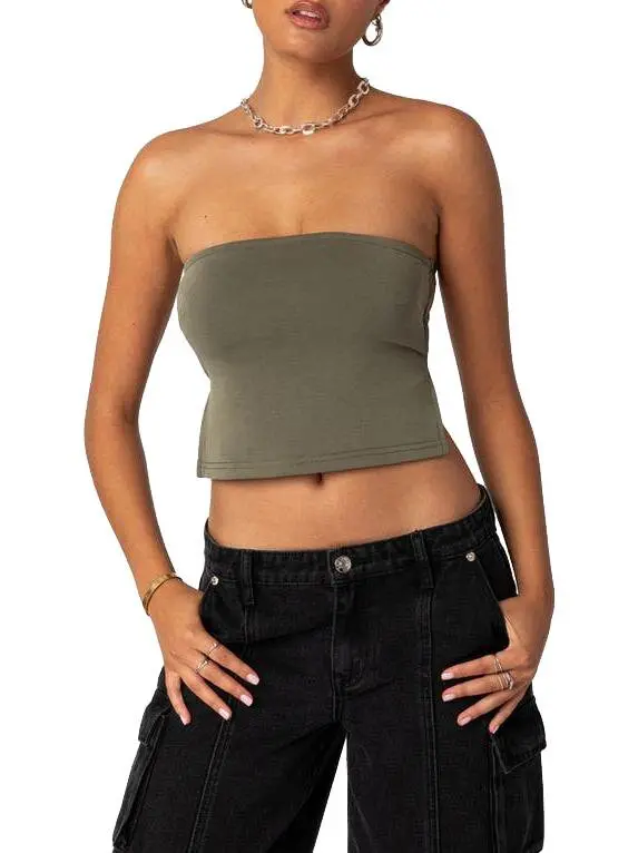 EDIKTED Tao Open Back Tube Top - Olive