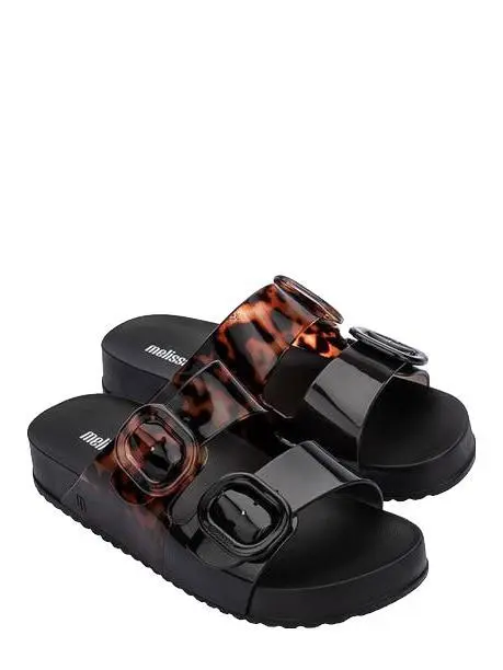 Melissa Cozy Buckle Slide Sandal - Black / Clear Tortoise