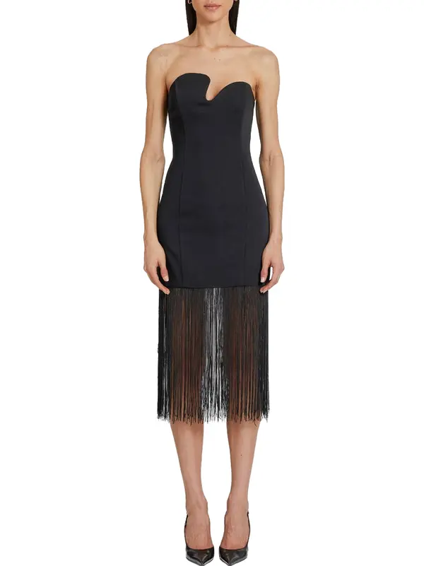 Amanda Uprichard Strapless Fringe Trim Dress - Black