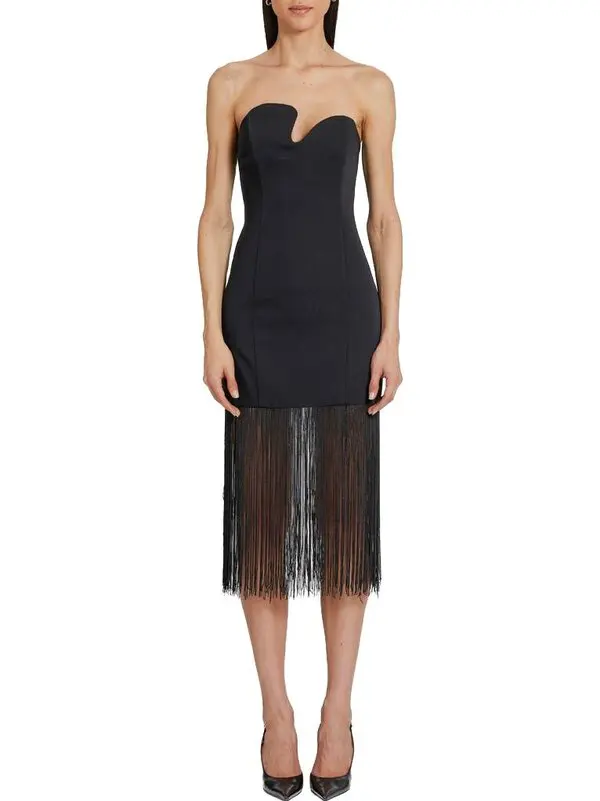 Amanda Uprichard Strapless Fringe Trim Dress - Black